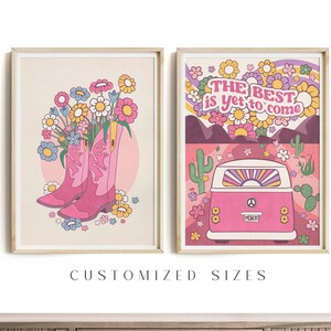 Pink Wall Art Prints, Retro Wall Art Prints Set of 2, Trendy Prints ...