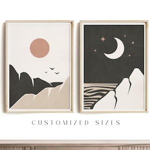 Sun and Moon Minimalist Decor Wall Art, Black Art Prints Abstract Modern Home Decor Printable ...