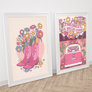 Pink Wall Art Prints, Retro Wall Art Prints Set of 2, Trendy Prints ...