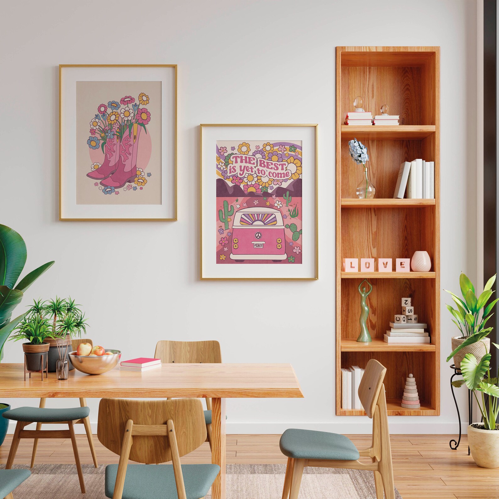 Pink Wall Art Prints, Retro Wall Art Prints Set of 2, Trendy Prints ...