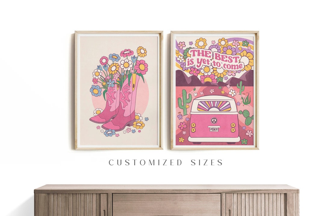 Pink Wall Art Prints, Retro Wall Art Prints Set of 2, Trendy Prints ...