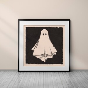 Cute Ghost Decor for Wall, Printable Halloween Poster Vintage, Black ...