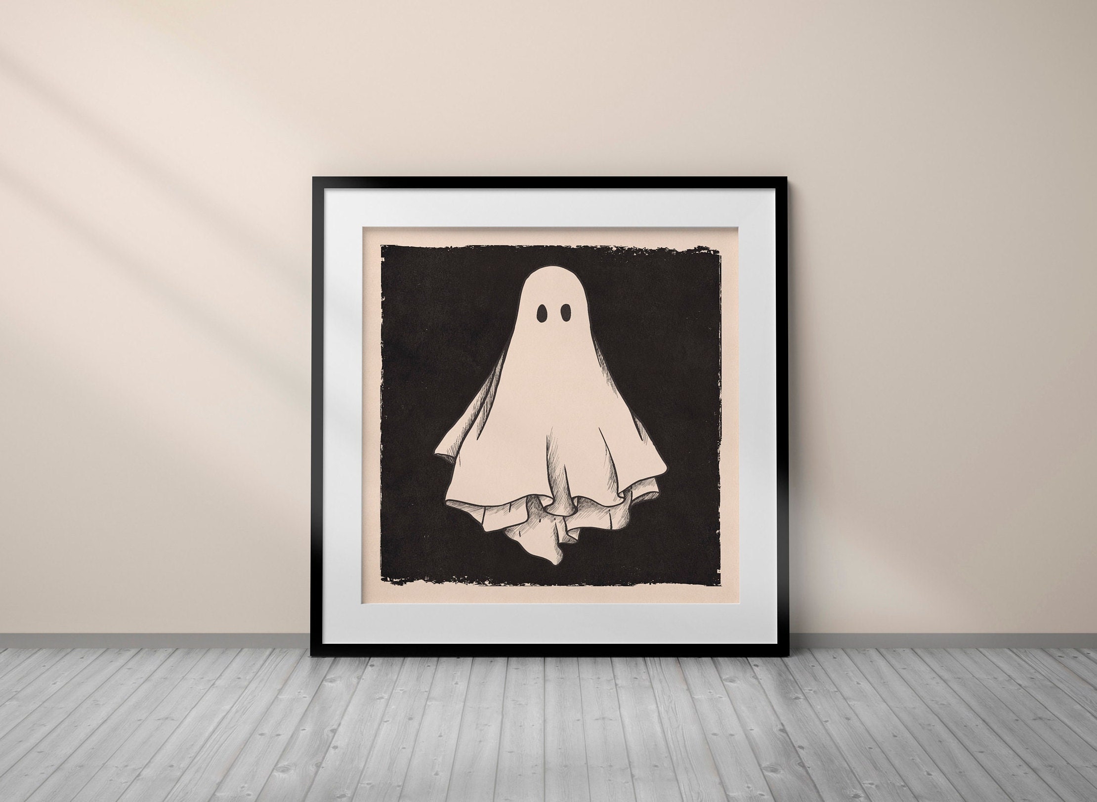 Cute Ghost Decor for Wall, Printable Halloween Poster Vintage, Black ...