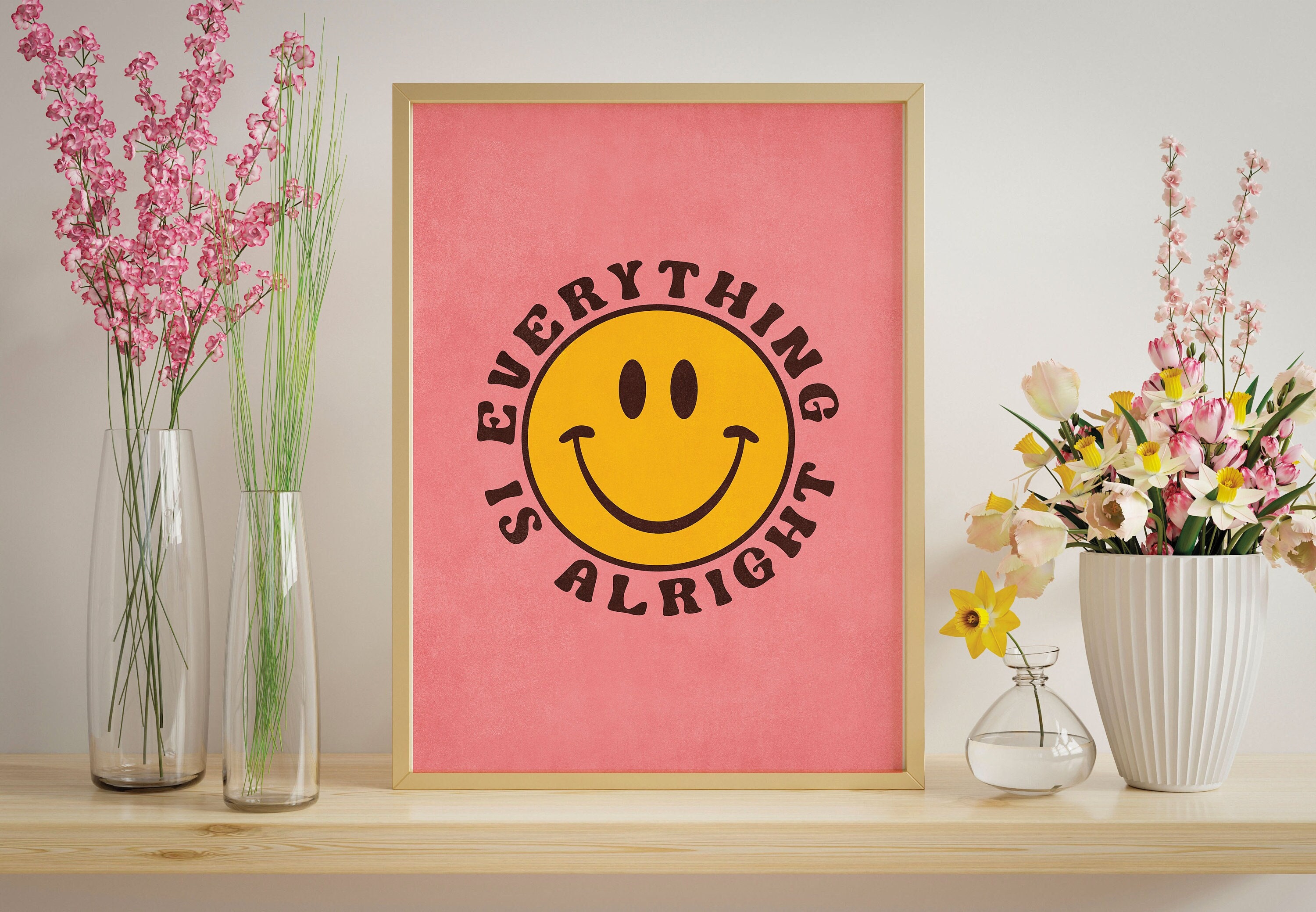 Smiley Face Nursery Poster: Pink Kids Room Wall Art (digital Print) - Etsy