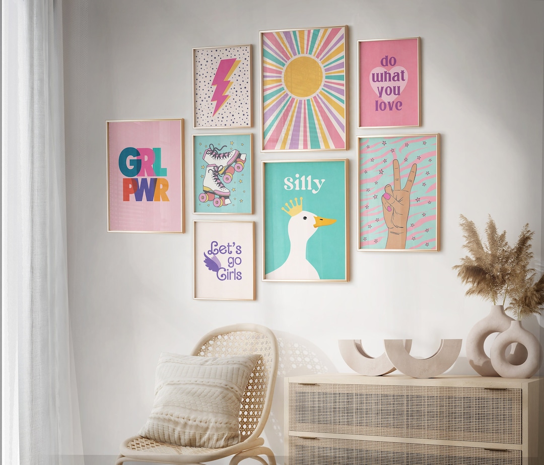 Colorful Funky Wall Art Print Set of 8, Cute Wall Art Positive ...