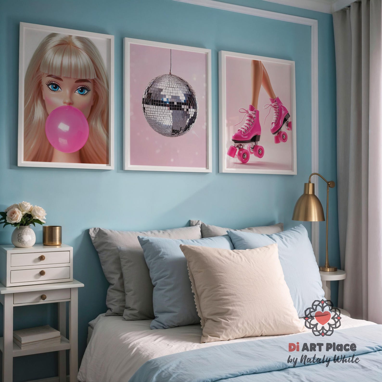 Preppy Wall Art Fashion Doll With Bubble Gum, Girls Room Decor ...