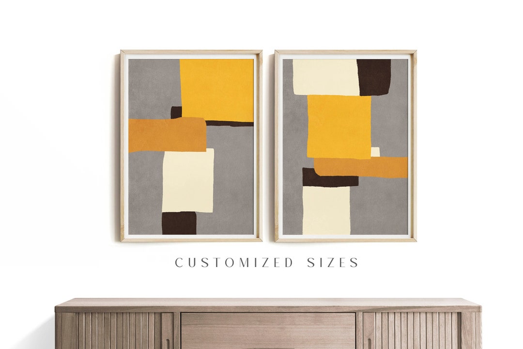 Yellow Abstract Art Set of 2, Wall Art Prints Abstract Downloadable ...