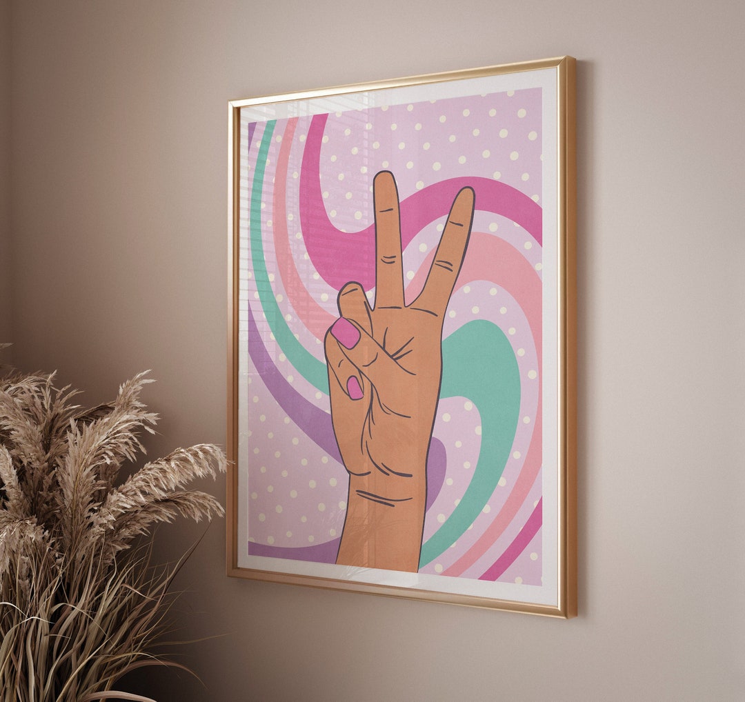 Purple Peace Sign Preppy Poster, Preppy Aesthetic Y2k Room Decor, Soft ...