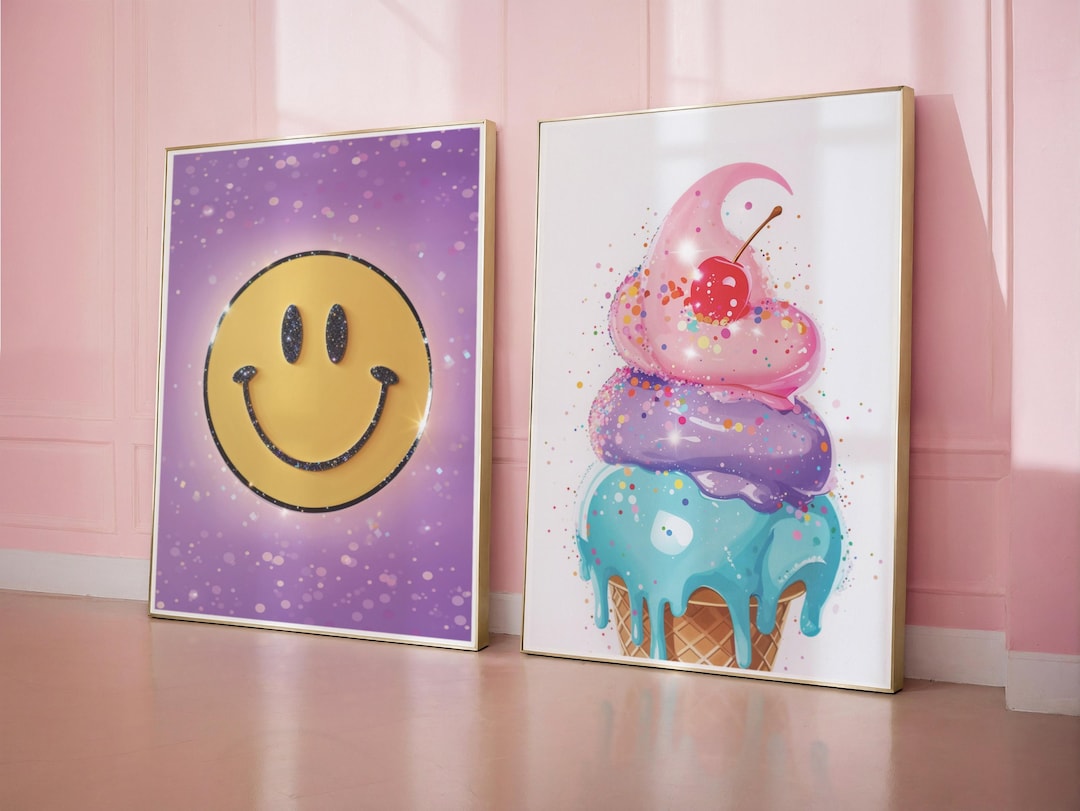 Preppy Ice Cream & Smiley Face Prints: Girl Room Decor (digital ...