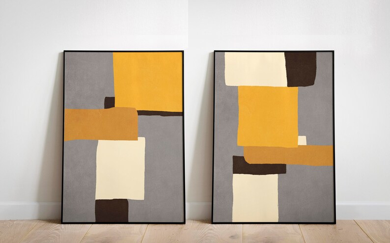 Yellow Abstract Art Set of 2, Wall Art Prints Abstract Downloadable ...
