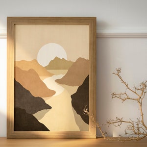 Boho Landscape Print Boho Mountain Art Abstract Mountain Art - Etsy