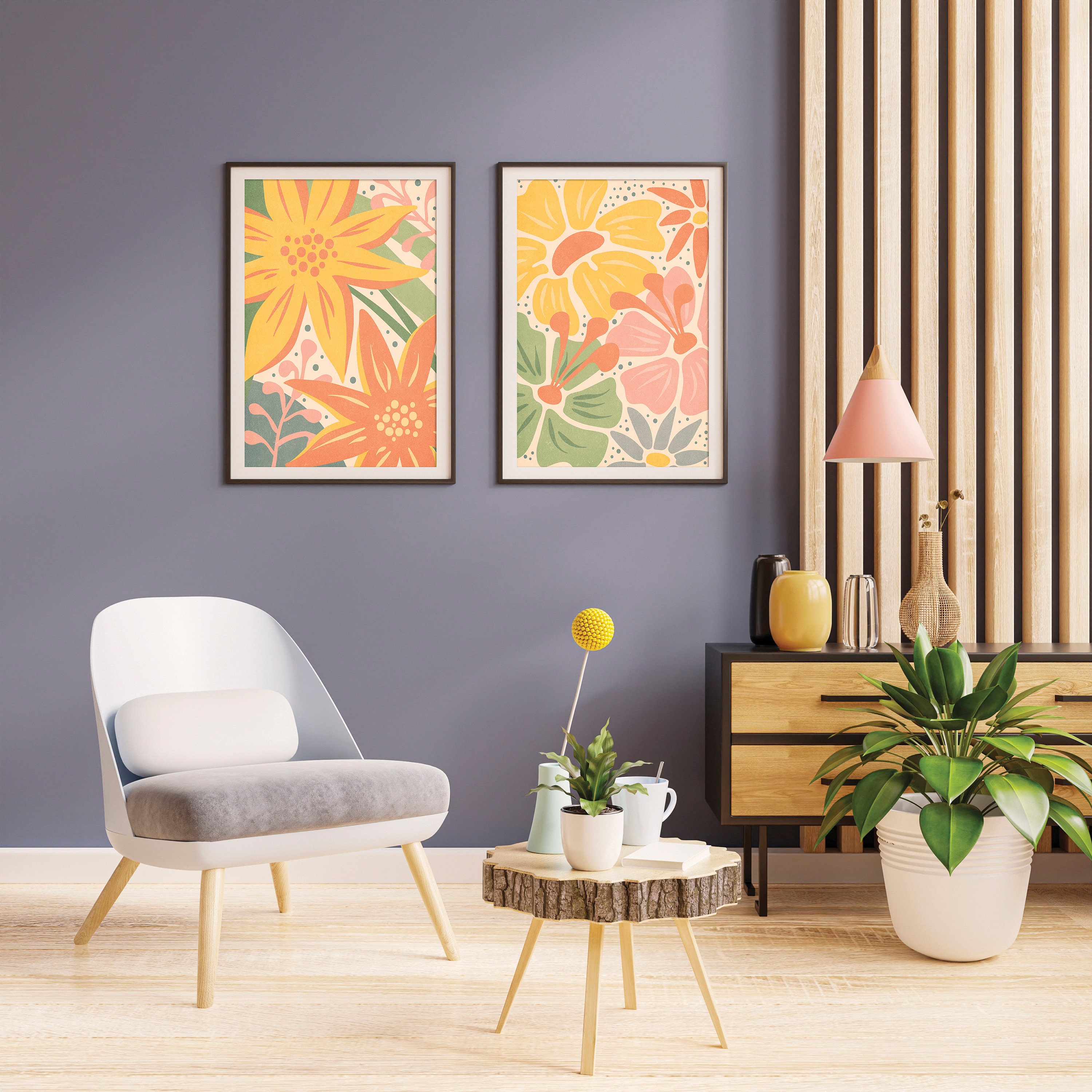 Danish Pastel Room Decor Flower Wall Art Prints Set Danish - Etsy