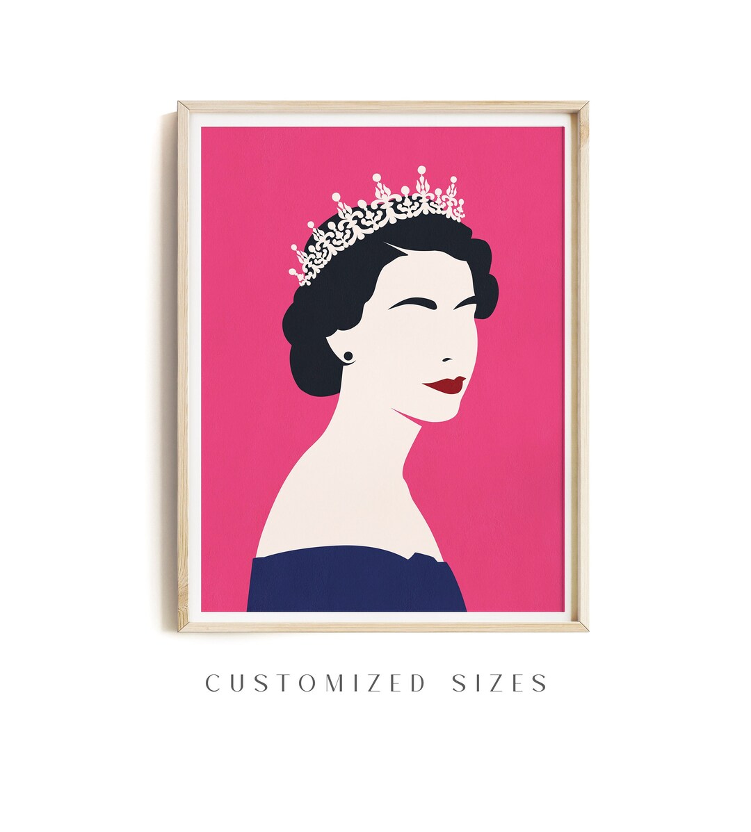Queen Elizabeth Print Digital Artwork, Pink Poster Queen Elizabeth II ...