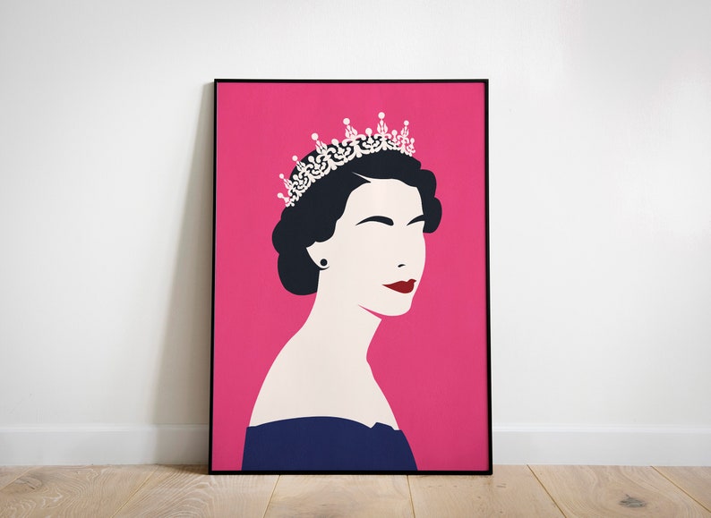 Queen Elizabeth Print Digital Artwork Pink Poster Queen - Etsy
