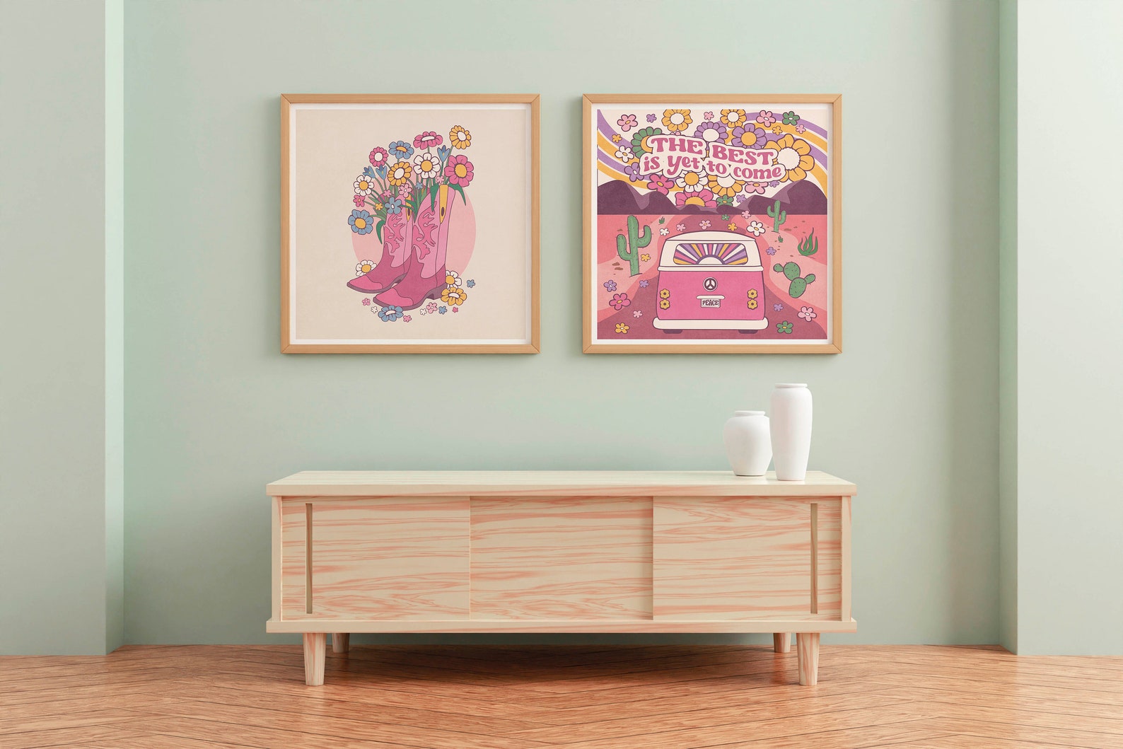 Pink Wall Art Prints Retro Wall Art Prints Set of 2 Trendy - Etsy