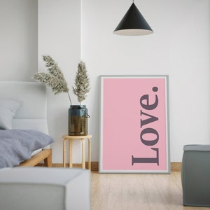 Love Wall Art Printable, Valentines Wall Art Love Poster Print, Pink ...