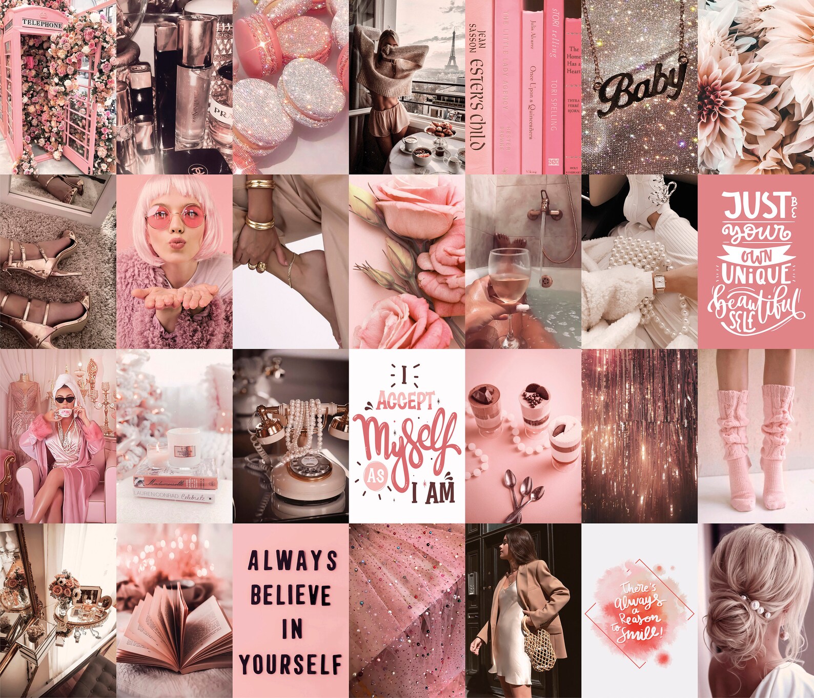 Collage Kit Pink Aesthetic, Pink Photo Collage, Wall Collage Prints ...