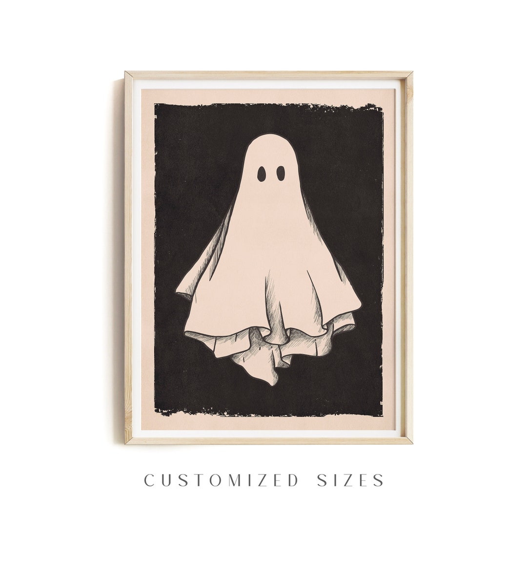 Cute Ghost Decor for Wall, Printable Halloween Poster Vintage, Black ...