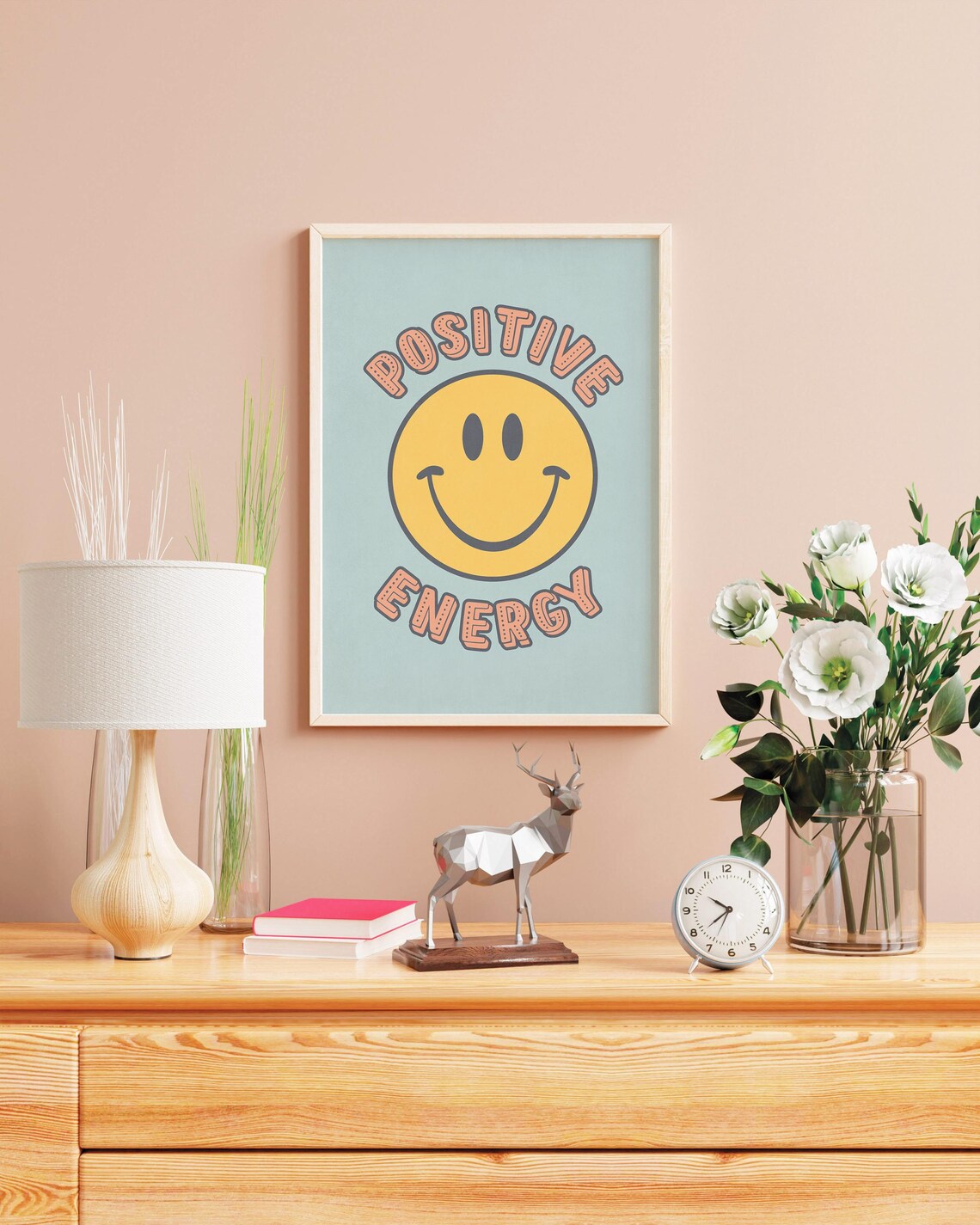 Retro Smiley Face Positive Energy Motivational Poster: Dorm Wall Art ...