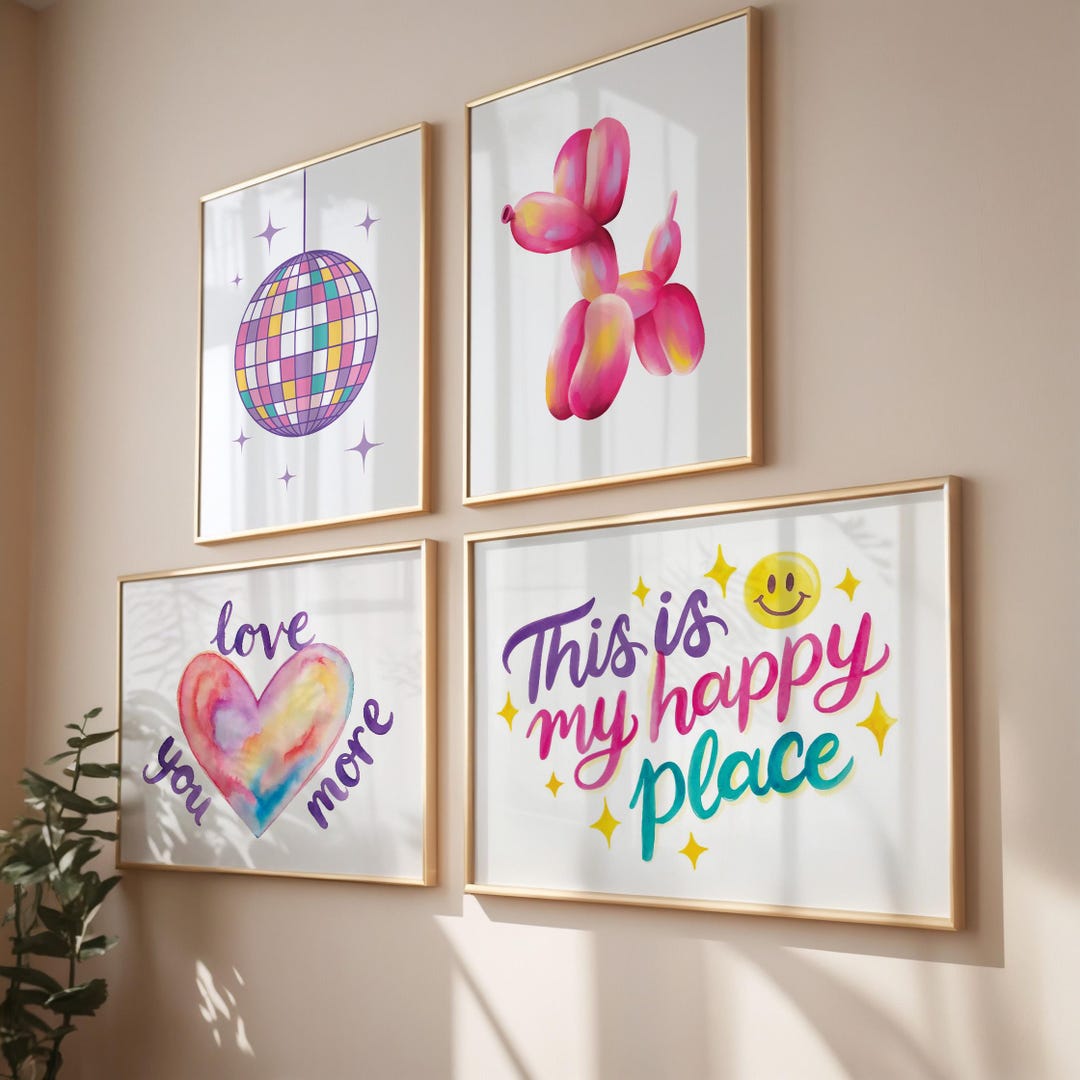 Teen Room Decor Printable Wall Art, Set of 4 Colorful Y2k Trendy ...