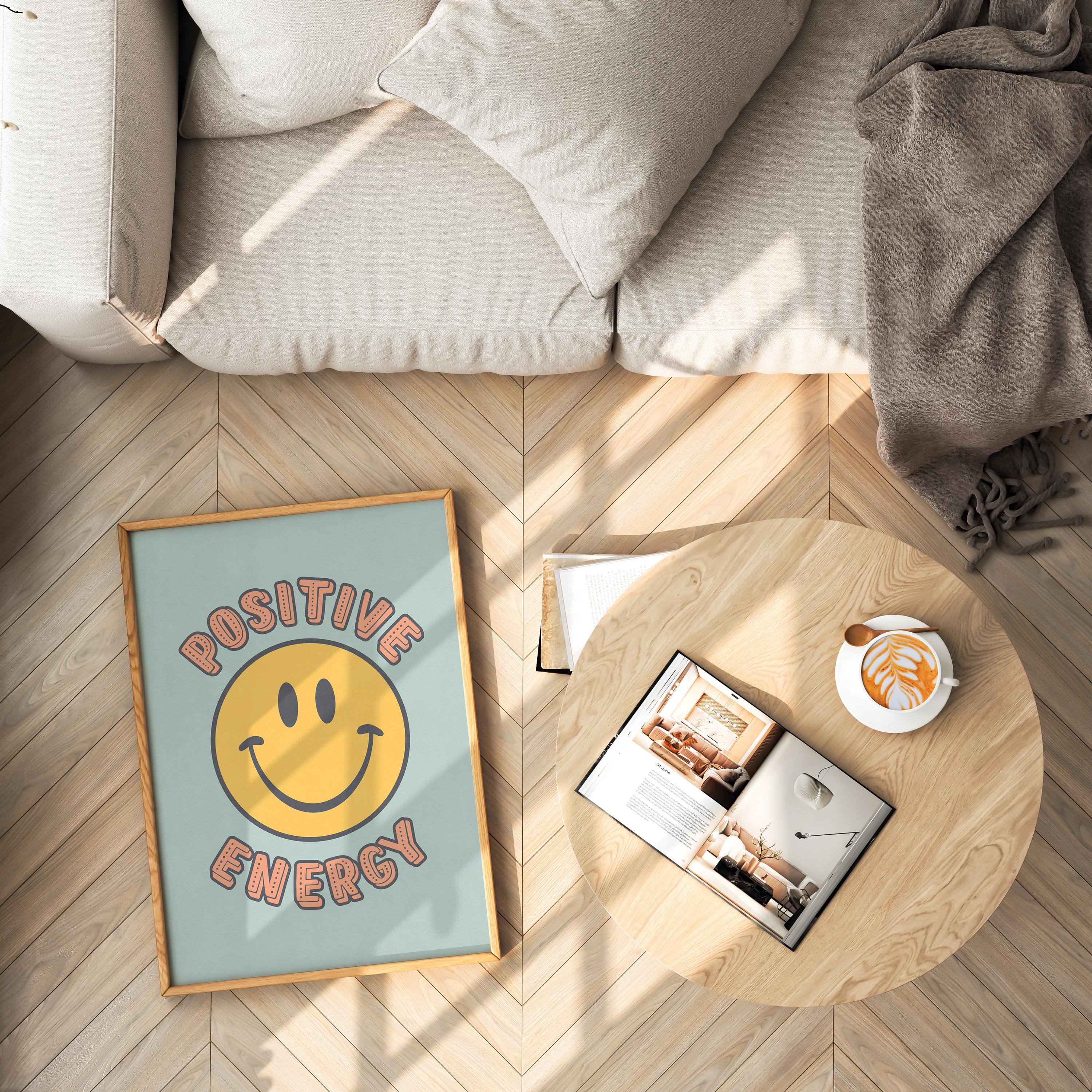 Retro Smiley Face Positive Energy Motivational Poster: Dorm Wall Art ...