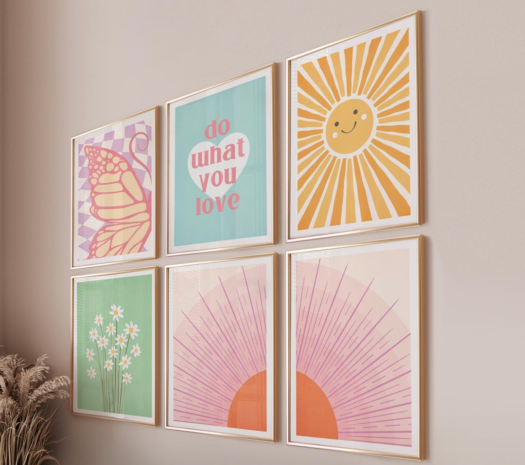 Pastel Wall Art for Girls Room Decor, Colorful Girly Art Print Set of 6 ...