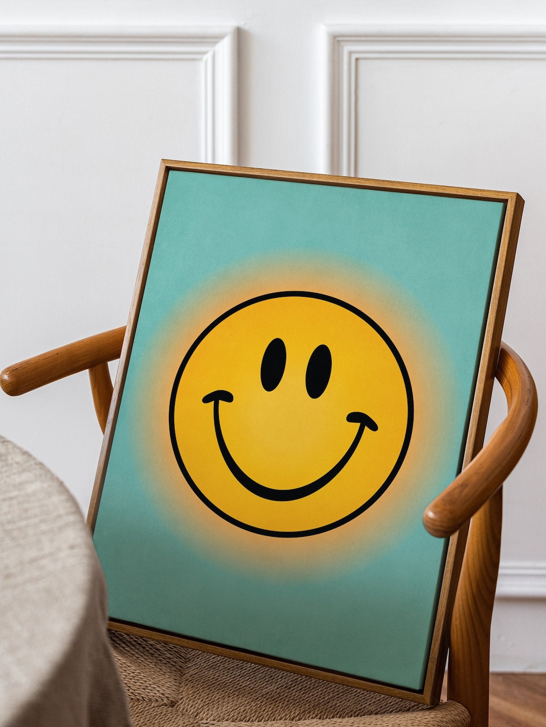 Kids Wall Art Minimalist Teal Blue Smiley Face Poster Art, Preppy Dorm ...