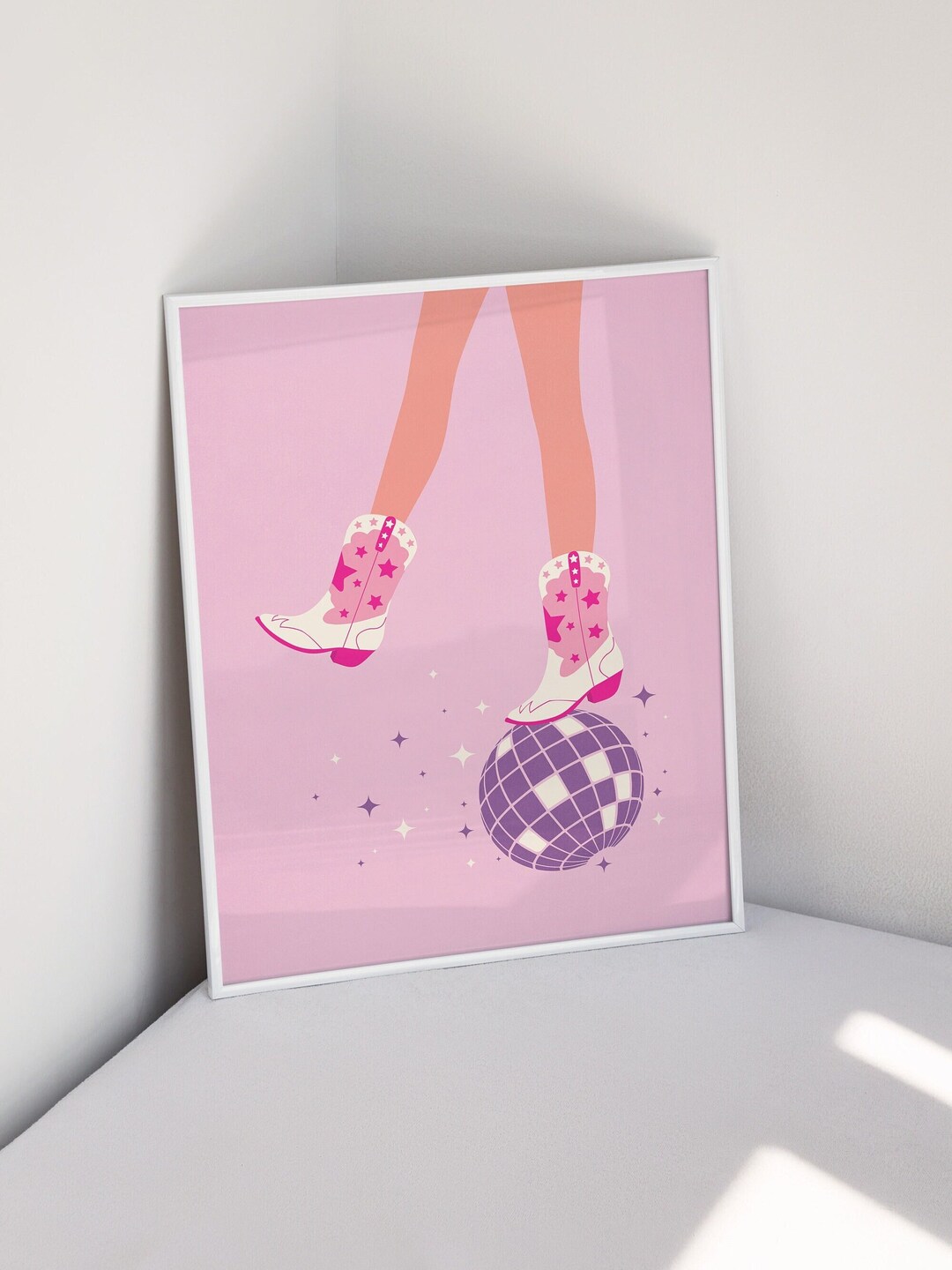 Pink Cowgirl Boot Disco Ball Poster: Trendy Wall Art (digital Download ...