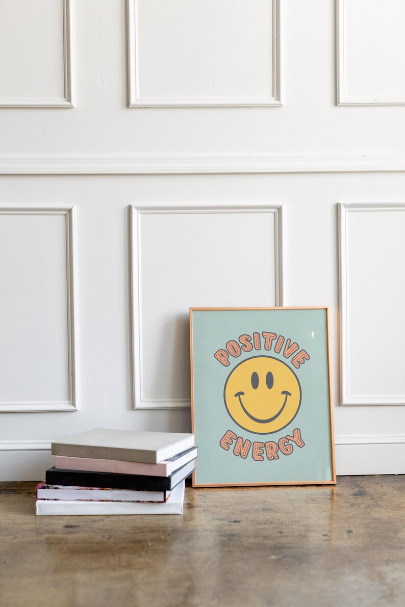 Retro Smiley Face Positive Energy Motivational Poster: Dorm Wall Art ...