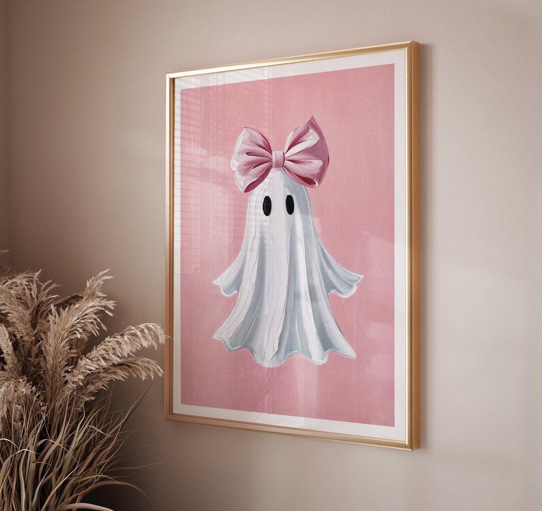 Cute Ghost Wall Art Pink Coquette Halloween Print Digital, Cute Ghost ...