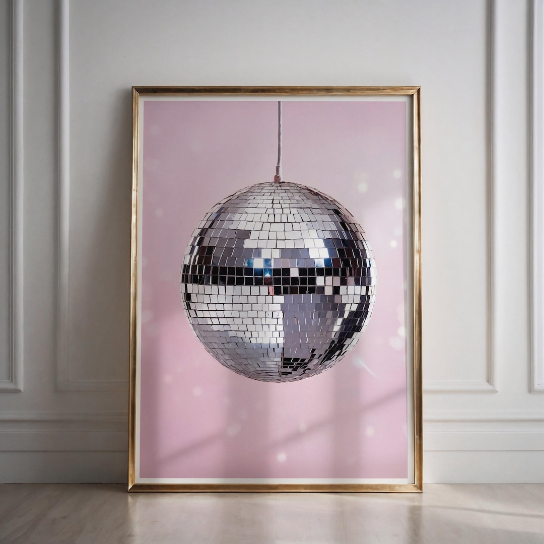 Silver Disco Ball Print: Preppy Pink Wall Art (digital Download) - Etsy