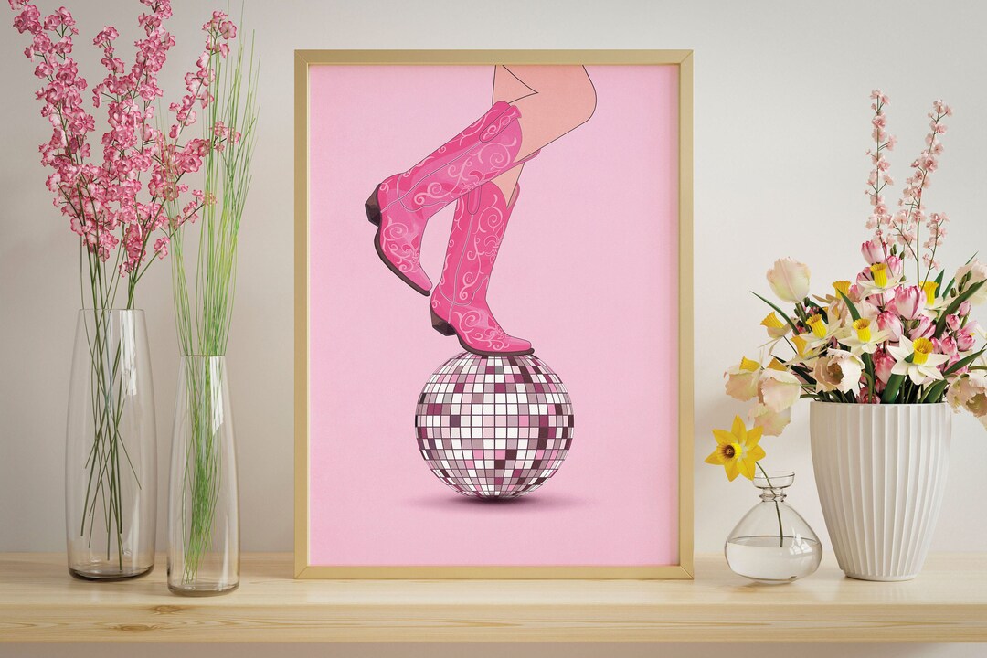 Cowgirl Boots Disco Party Western Wall Art, Cowboy Boots Retro Art ...