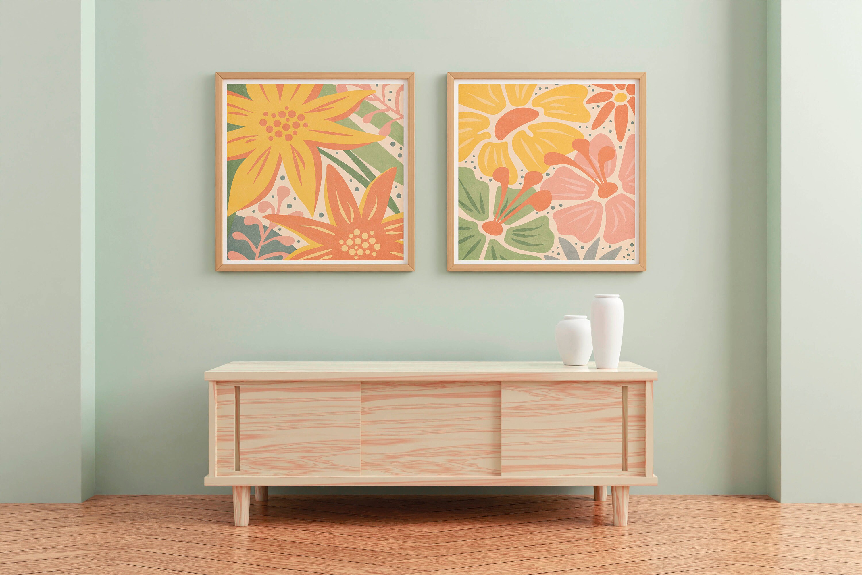 Danish Pastel Room Decor Flower Wall Art Prints Set Danish - Etsy