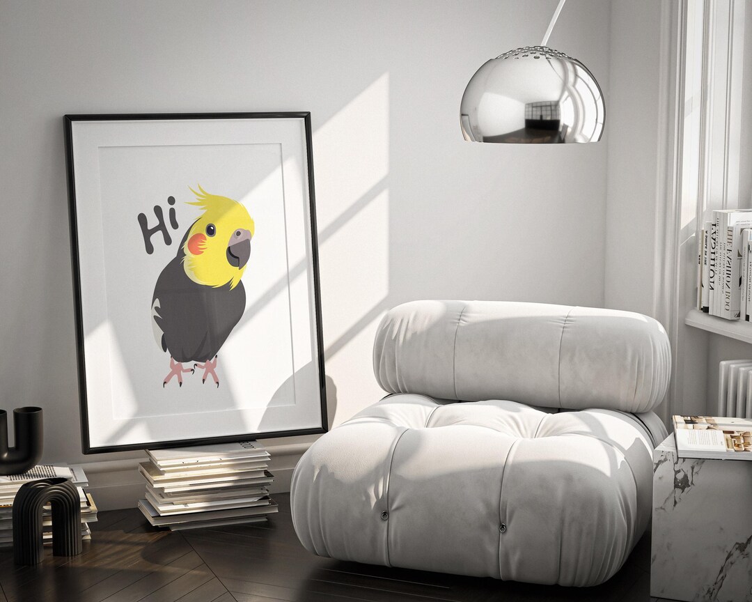 Funny Wall Art Print, Cockatiel Bird Art Hello Wall Decor, Bird Wall ...