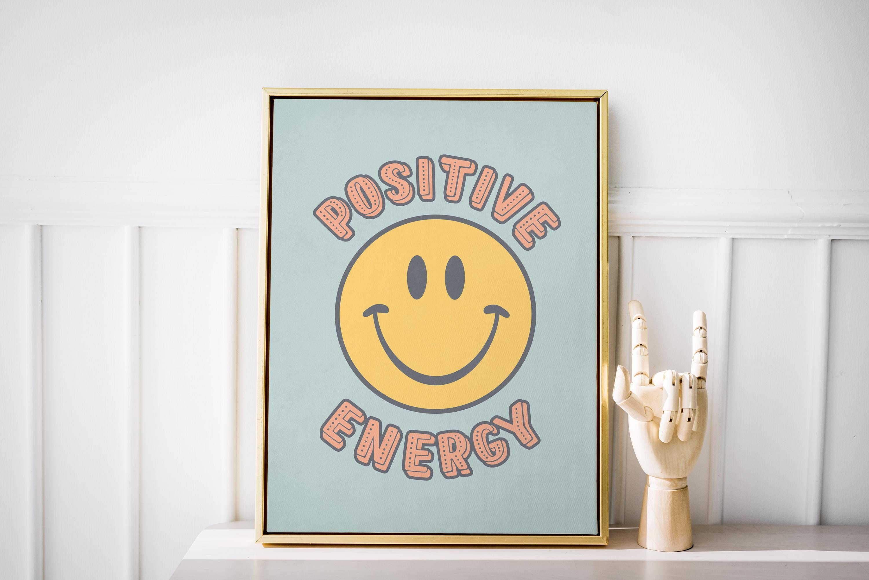 Retro Smiley Face Positive Energy Motivational Poster: Dorm Wall Art ...