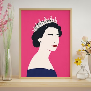 Queen Elizabeth Print Digital Artwork, Pink Poster Queen Elizabeth II ...
