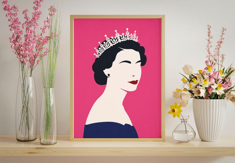 Queen Elizabeth Print Digital Artwork Pink Poster Queen - Etsy