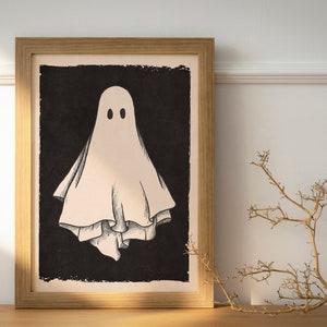 Cute Ghost Decor for Wall, Printable Halloween Poster Vintage, Black ...