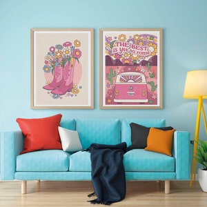 Pink Wall Art Prints, Retro Wall Art Prints Set of 2, Trendy Prints ...
