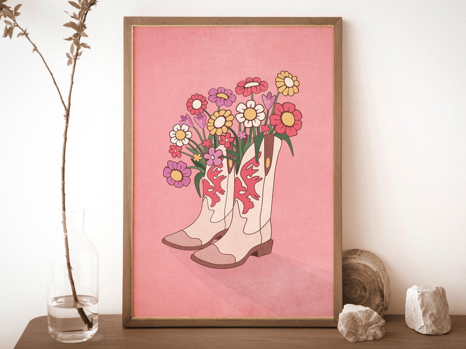 Arte de parede retrô com botas de cowgirl para decoração de quarto ...
