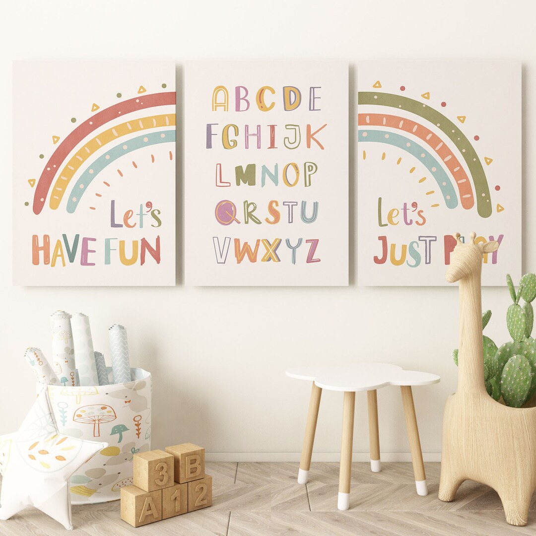 Alphabet & Boho Rainbow Nursery Prints: Playroom Wall Art (digital ...