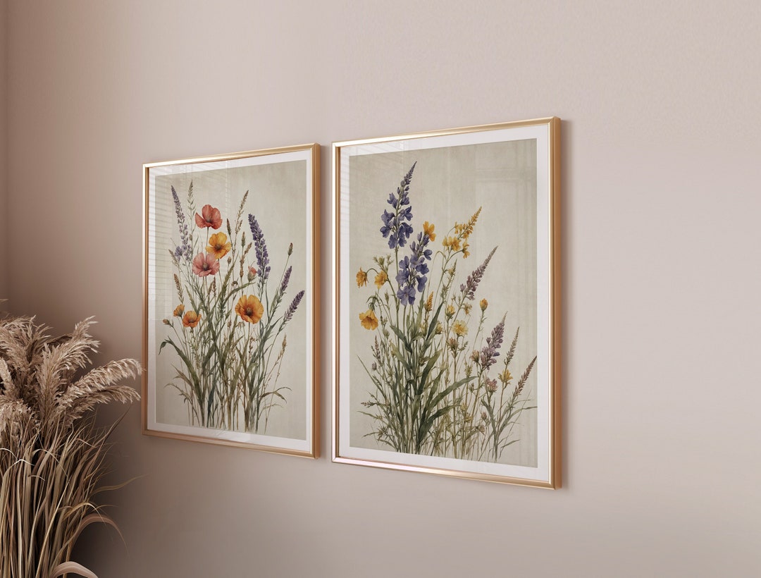Watercolor Flowers Poster Set of 2, Vintage Wall Art Botany Poster Set ...