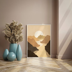 Boho Landscape Print, Boho Mountain Art, Abstract Mountain Art Print ...