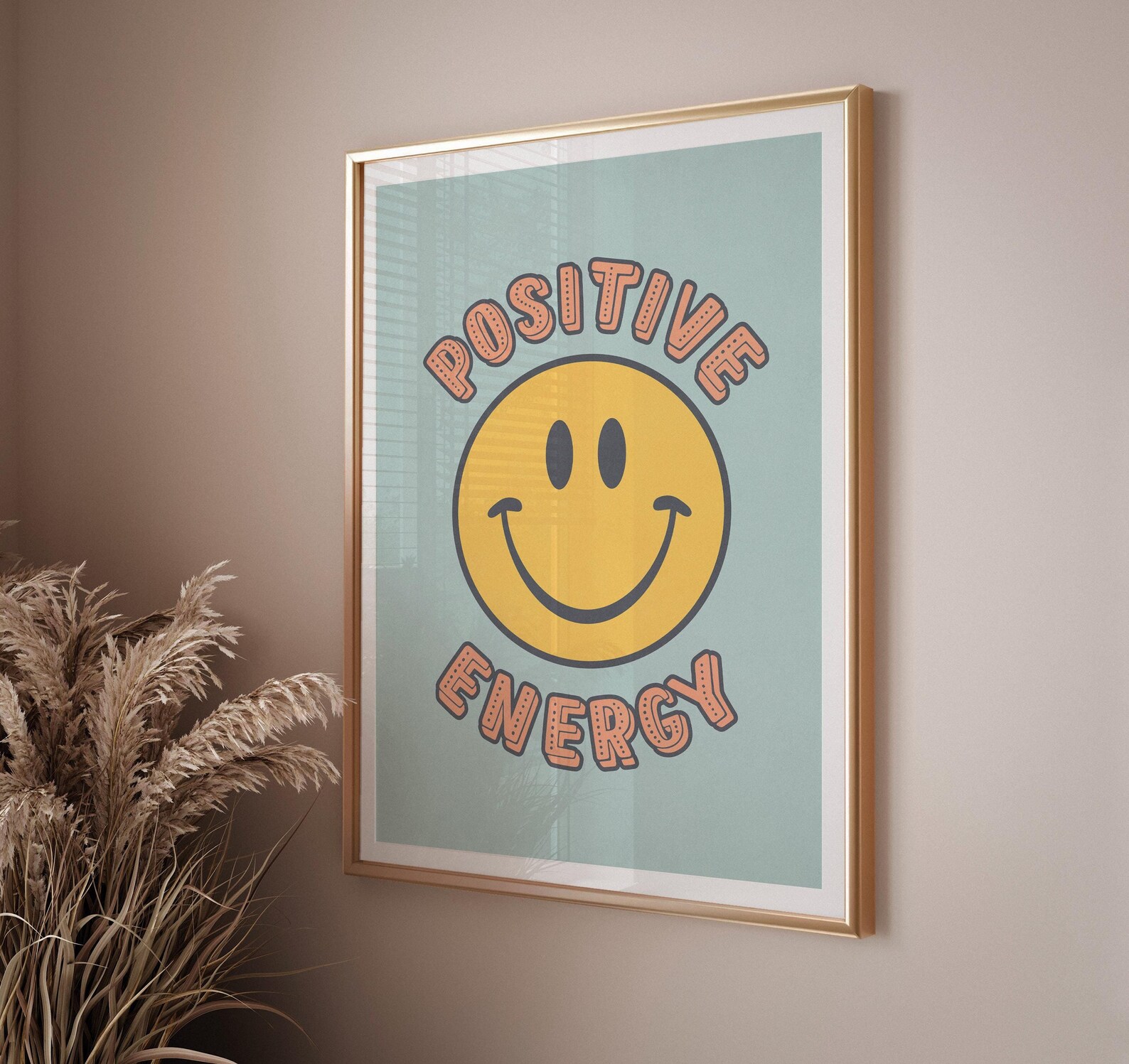 Retro Smiley Face Positive Energy Motivational Poster: Dorm Wall Art ...