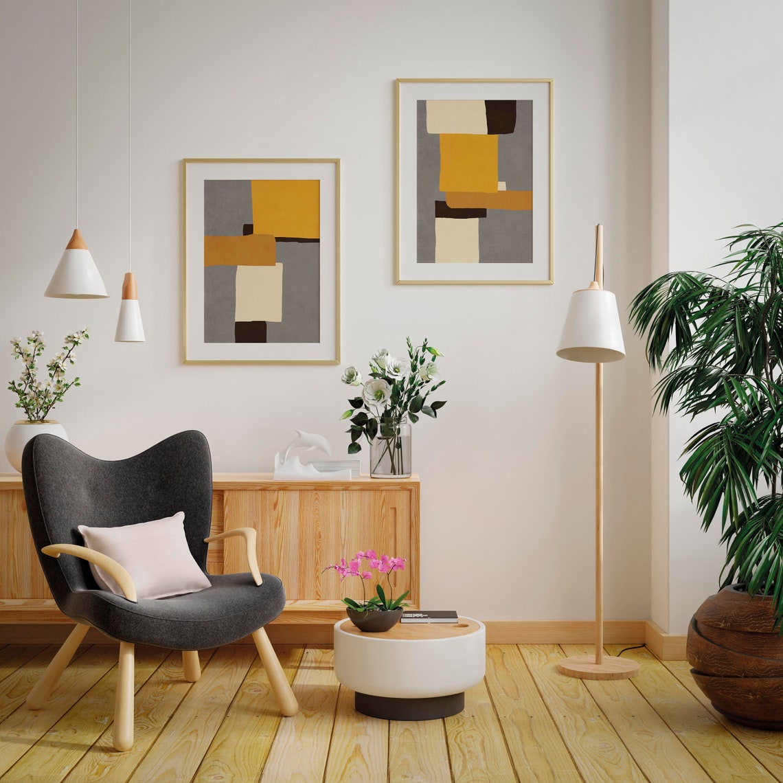 Yellow Abstract Art Set of 2 Wall Art Prints Abstract - Etsy