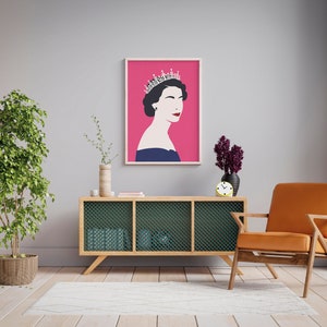 Queen Elizabeth Print Digital Artwork, Pink Poster Queen Elizabeth II ...