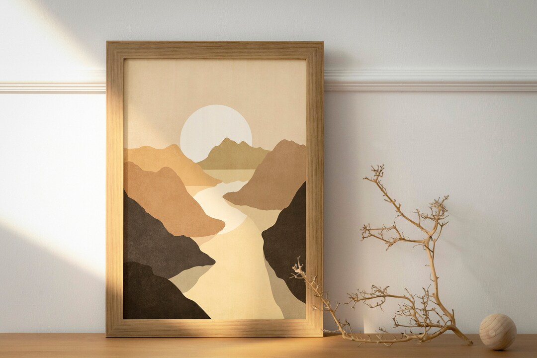 Boho Landscape Print, Boho Mountain Art, Abstract Mountain Art Print ...