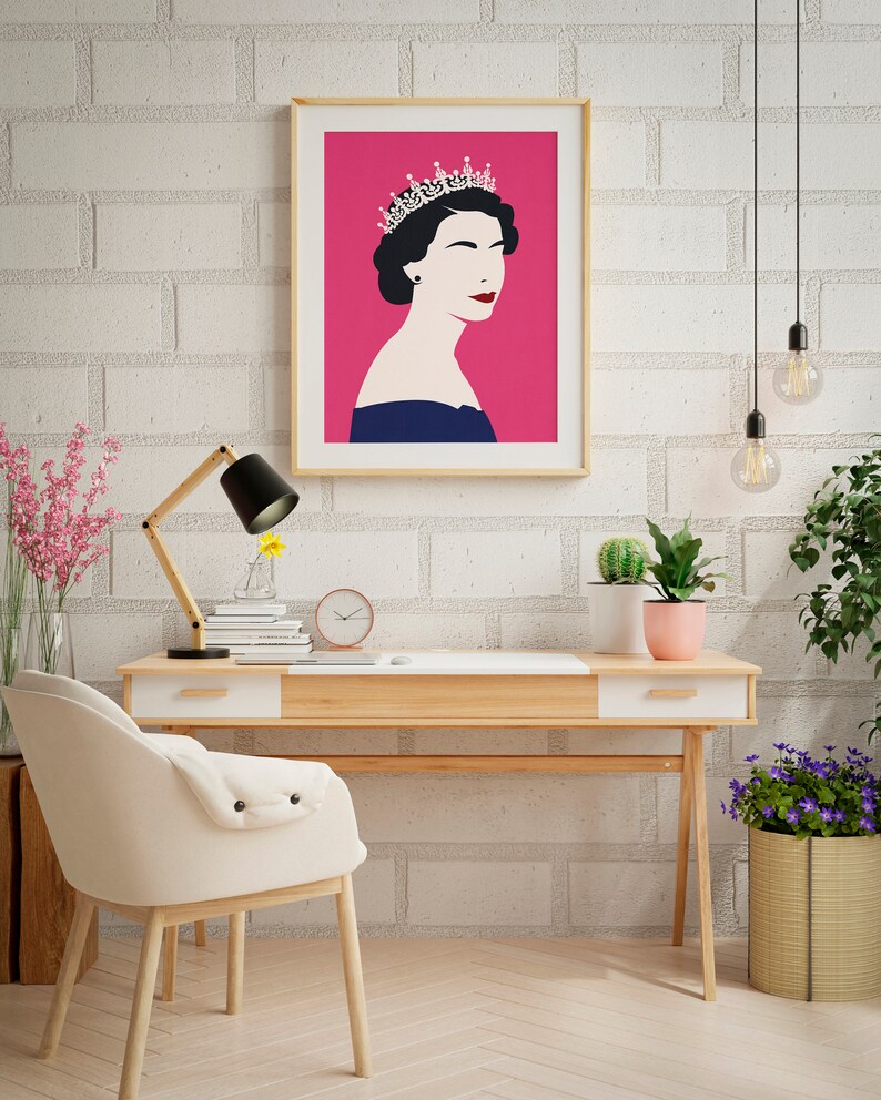 Queen Elizabeth Print Digital Artwork Pink Poster Queen - Etsy