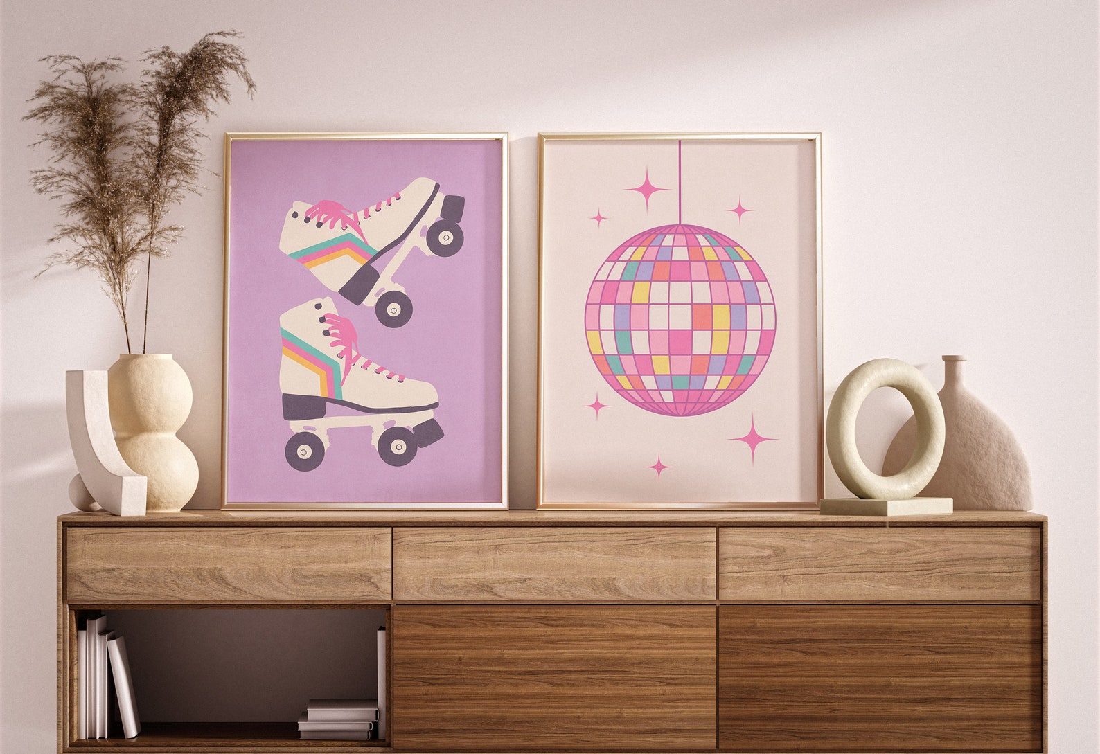 Purple and Pink Retro Wall Art Poster Set of 2, Pink Wall Prints With ...