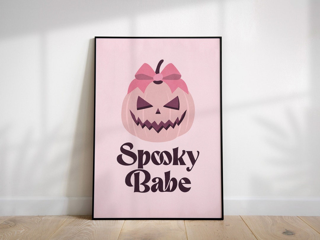 Pink Halloween Poster Dorm Decor, Blush Pink Wall Art Cute Halloween ...